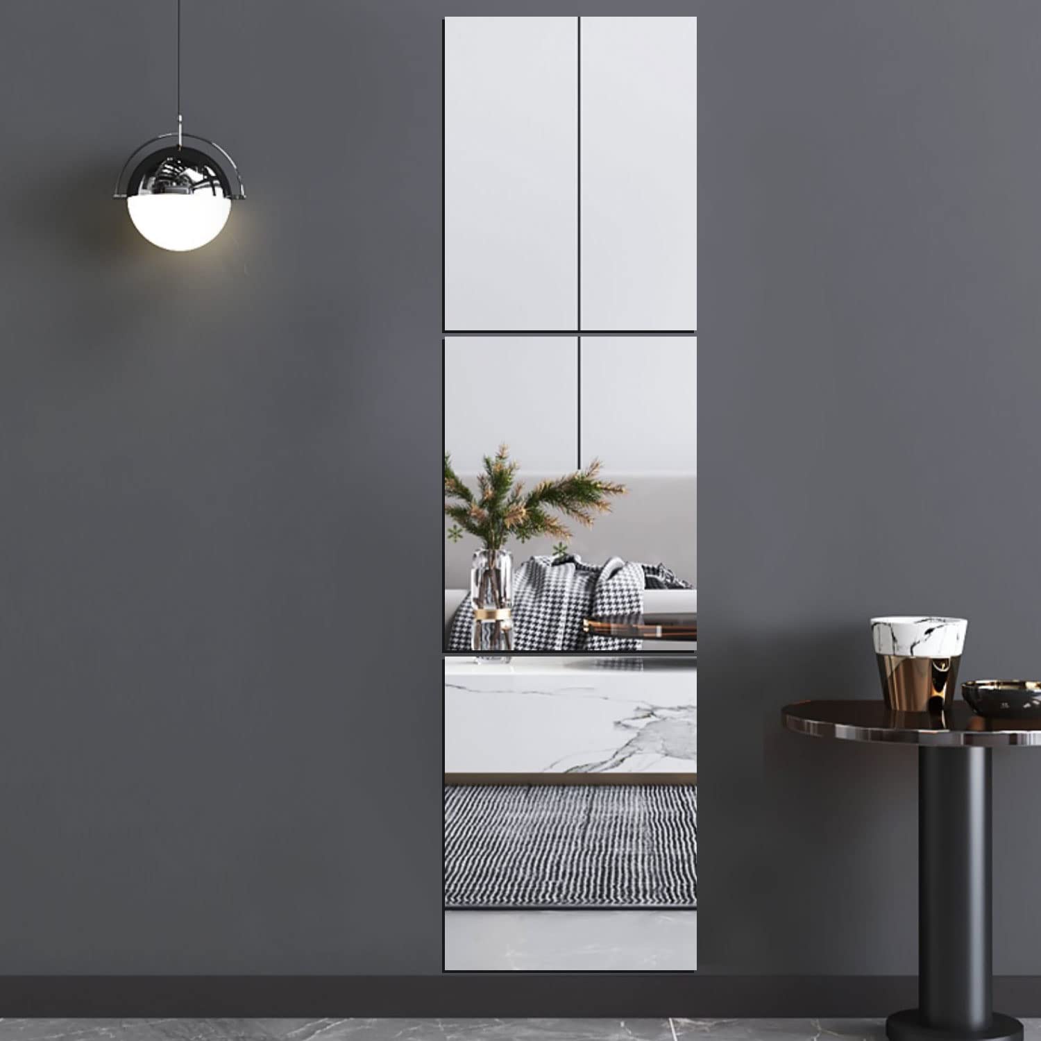 QEEYON 4Pcs Acrylic Mirror Sheets, 8"x12" Wall Mounted Mirror Tiles Self Adhesive Mirror Stickers Frameless Full Body Mirror Tiles for Wall Bedroom Bath Home Decor
