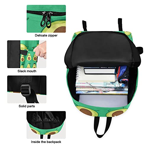MCHIVER Cute Avocados Personalized School Backpack with Lunch Box Custom Backpack for Boys Girls Casual Bookbags Set for Travel Work Camping