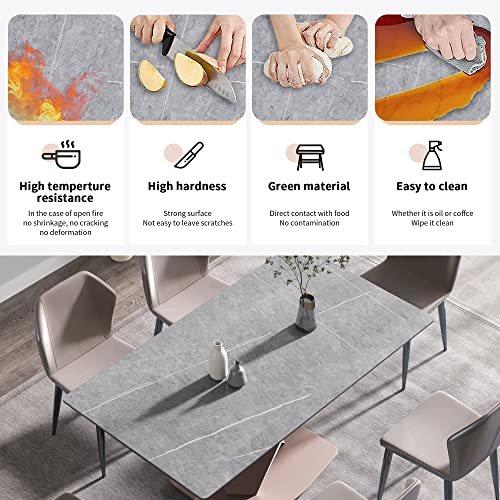 Voohek Dining Table for 6 Persons, with Artificial Marble Stone Tabletop and Metal Legs, for Modern Kitchen Living Room, Home and Office, Gray