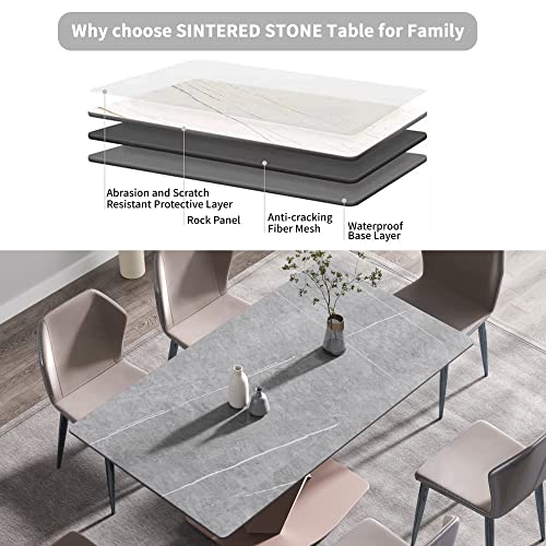 Voohek Dining Table for 6 Persons, with Artificial Marble Stone Tabletop and Metal Legs, for Modern Kitchen Living Room, Home and Office, Gray