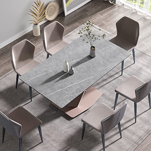 Voohek Dining Table for 6 Persons, with Artificial Marble Stone Tabletop and Metal Legs, for Modern Kitchen Living Room, Home and Office, Gray