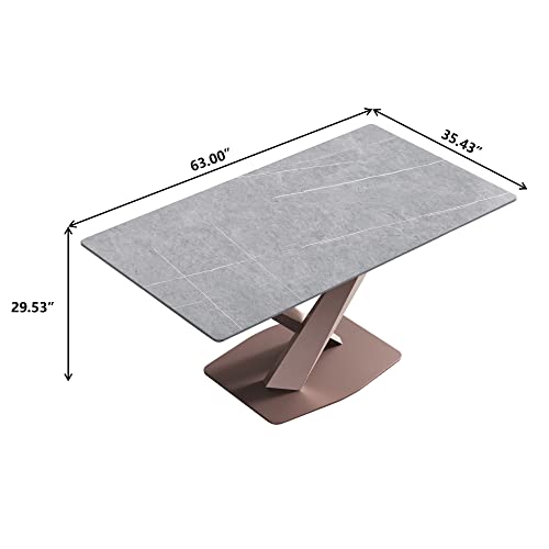 Voohek Dining Table for 6 Persons, with Artificial Marble Stone Tabletop and Metal Legs, for Modern Kitchen Living Room, Home and Office, Gray