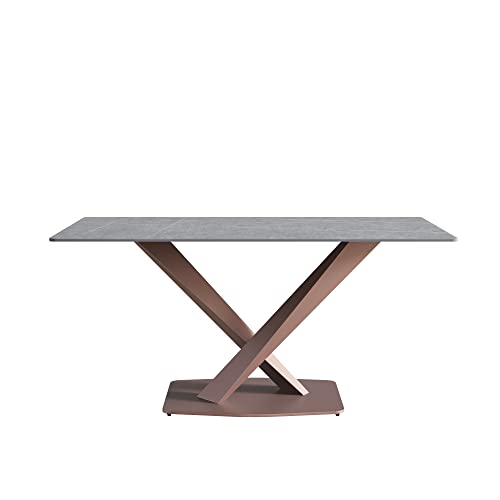 Voohek Dining Table for 6 Persons, with Artificial Marble Stone Tabletop and Metal Legs, for Modern Kitchen Living Room, Home and Office, Gray