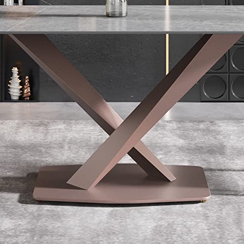 Voohek Dining Table for 6 Persons, with Artificial Marble Stone Tabletop and Metal Legs, for Modern Kitchen Living Room, Home and Office, Gray