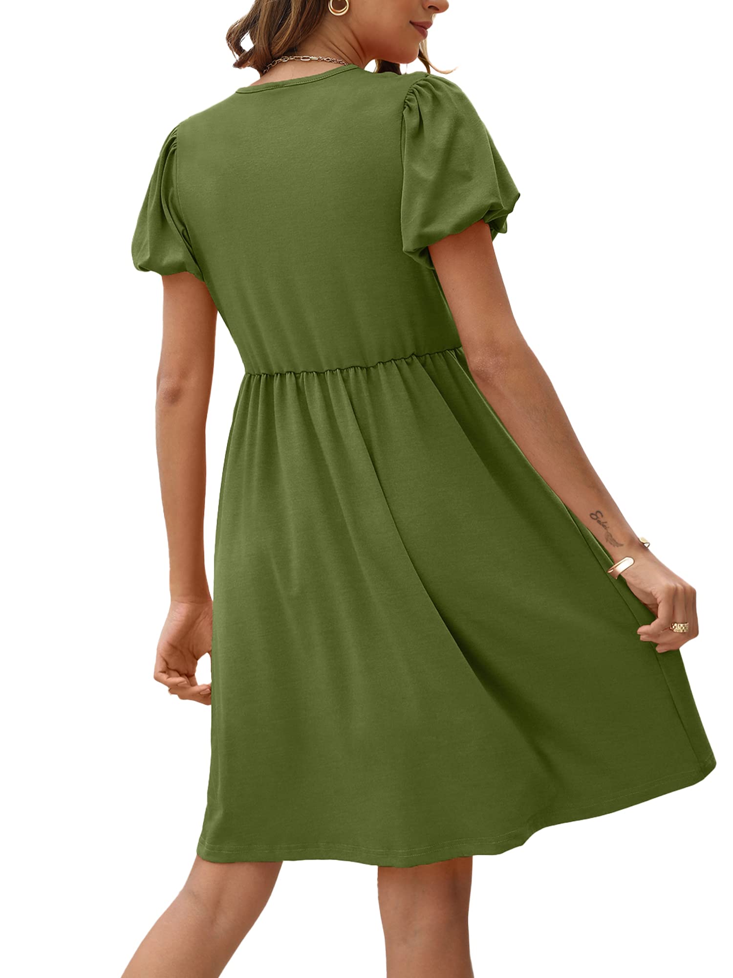 V Neck Womens Dresses Spring Casual Knee Length Summer Army Green Dress XL