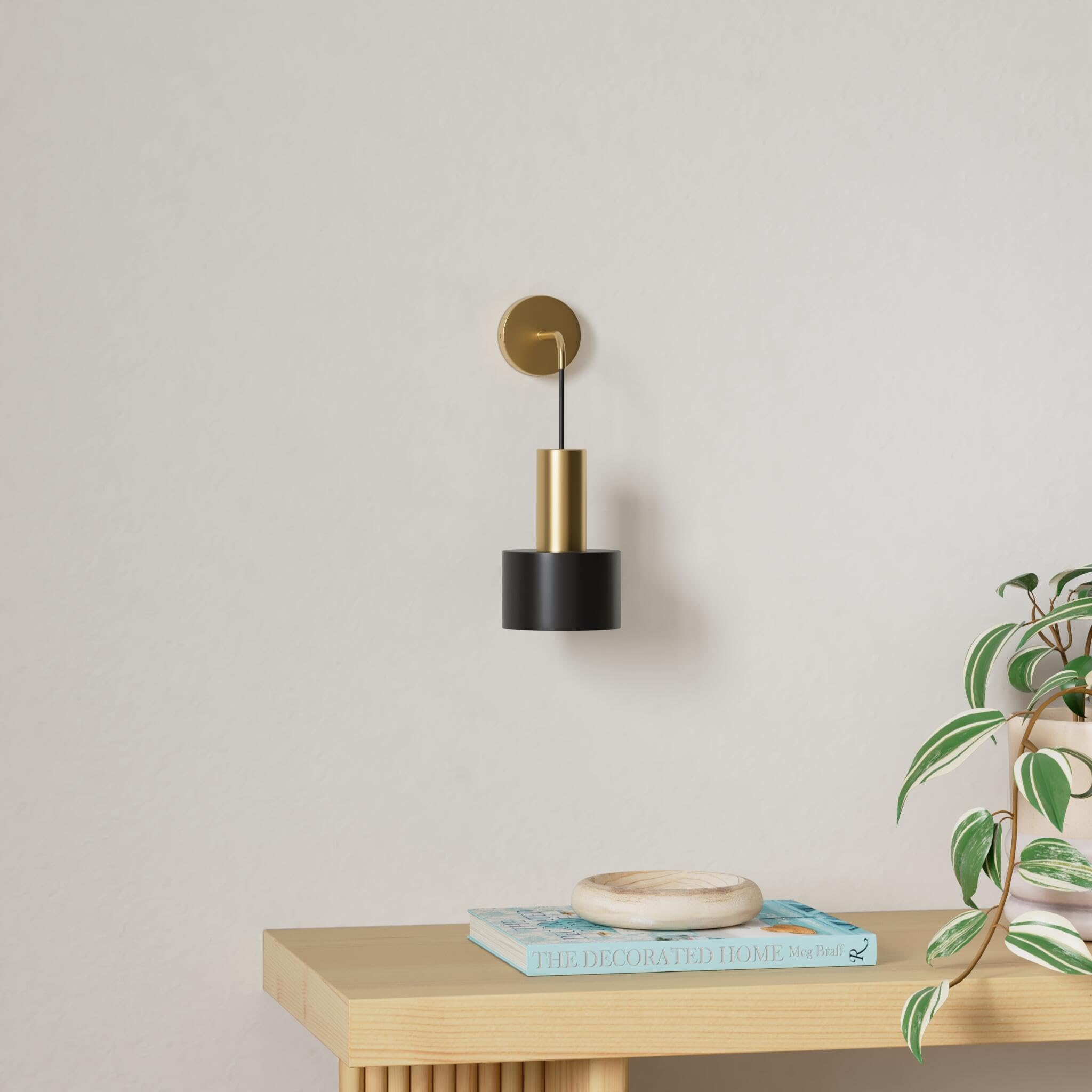 Set of 2 Battery Operated Wall Sconces, Wireless Wall Lights with Remote, Black & Gold Dimmable Wall Lamps with 3000K/4000K/6000K LED Bulbs, Modern Sconces Wall Decor for Bedroom Living Room Hallway