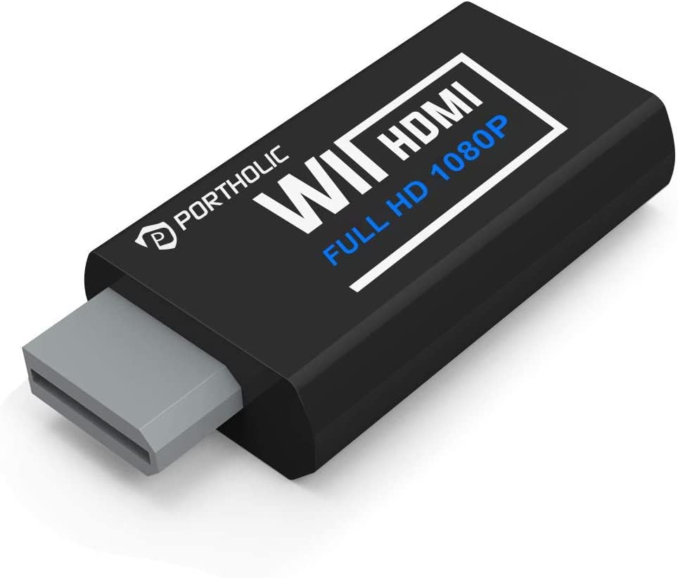 PORTHOLIC Wii to HDMI Converter 1080P for Full HD Device, Wii HDMI Adapter with 3.5mm Audio Jack&HDMI Output Compatible with Wii, Wii U, HDTV, Monitor-Supports Wii Display Modes 720P