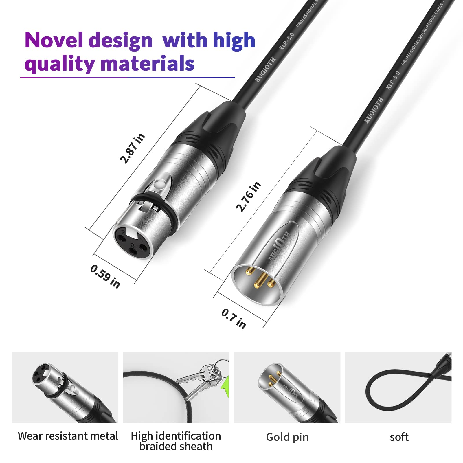 Augioth XLR Cable 100 ft, Microphone Cable, XLR Male to Female Balanced Microphone Cord 3 pin, Mic Cord, XLR Male to Female