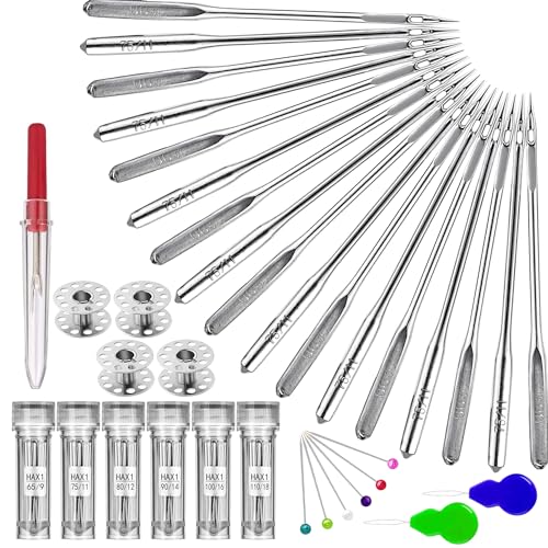 60Pcs Sewing Machine Needles Set Universal Standard Needle for Singer, Brother, Janome, Varmax, Home Sewing Machines Needles in Size HAX1 65/9, 75/11, 80/12, 90/14, 100/16, 110/18