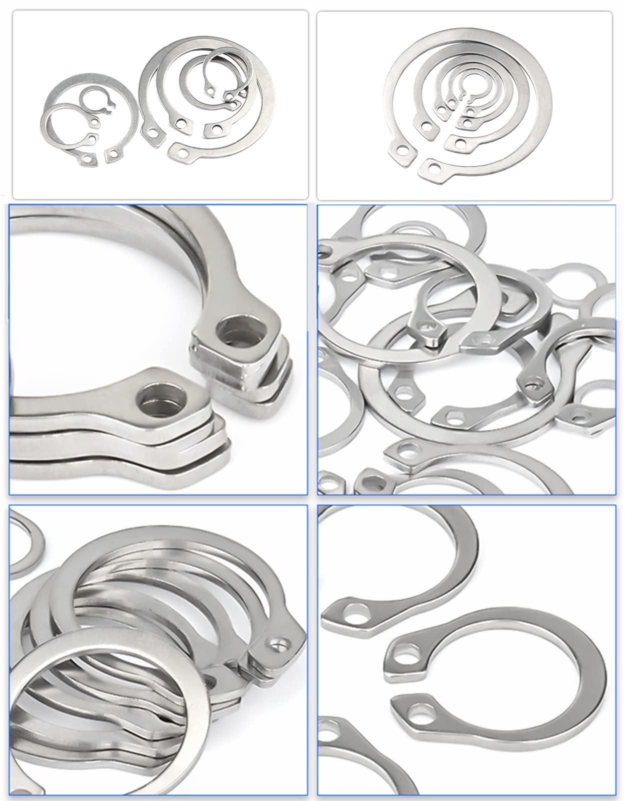 Elantek 330Pcs 15-Size Metric 304 Stainless Steel External Retaining C-Clips Rings/External Circlip Snap Retaining Clip Ring Assortment Kit - 4mm to 28mm