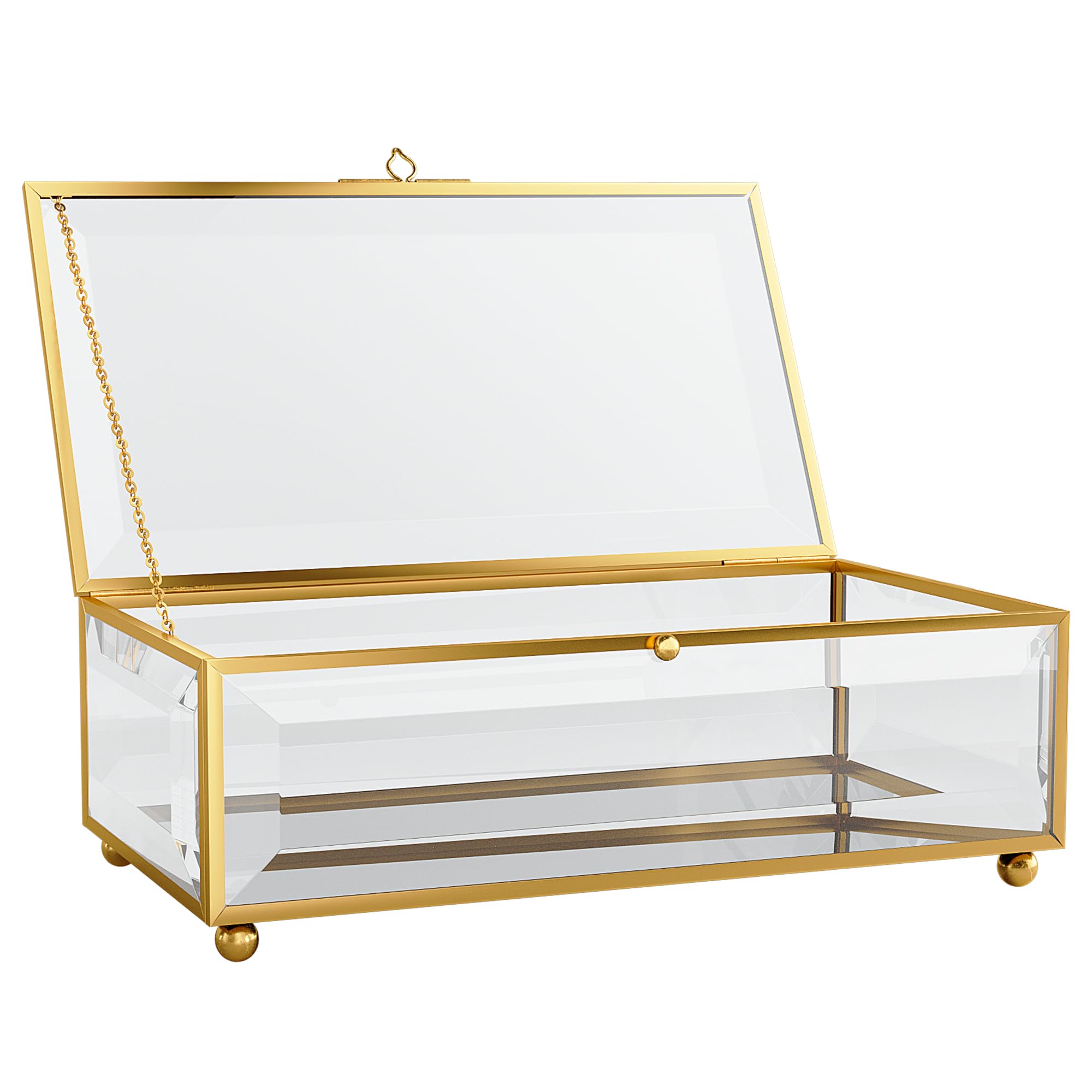 REDHUGO Glass Boxes for Display, Clear Glass Jewelry Box, Vintage Keepsake Box for Trinket Crystal Ring Bracelet, Decorative Vanity Decor Accessories for Home Decor Dresser Bathroom, Rectangle, Gold