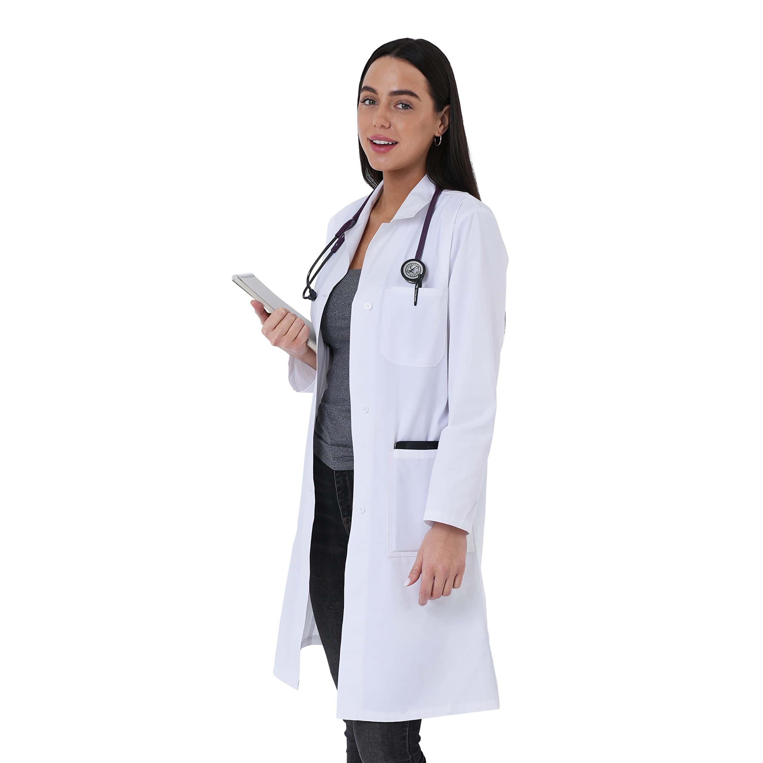 Hombury Professional White Lab Coats for Women, long sleeve, Polyester cotton fabric (White, X-Large)