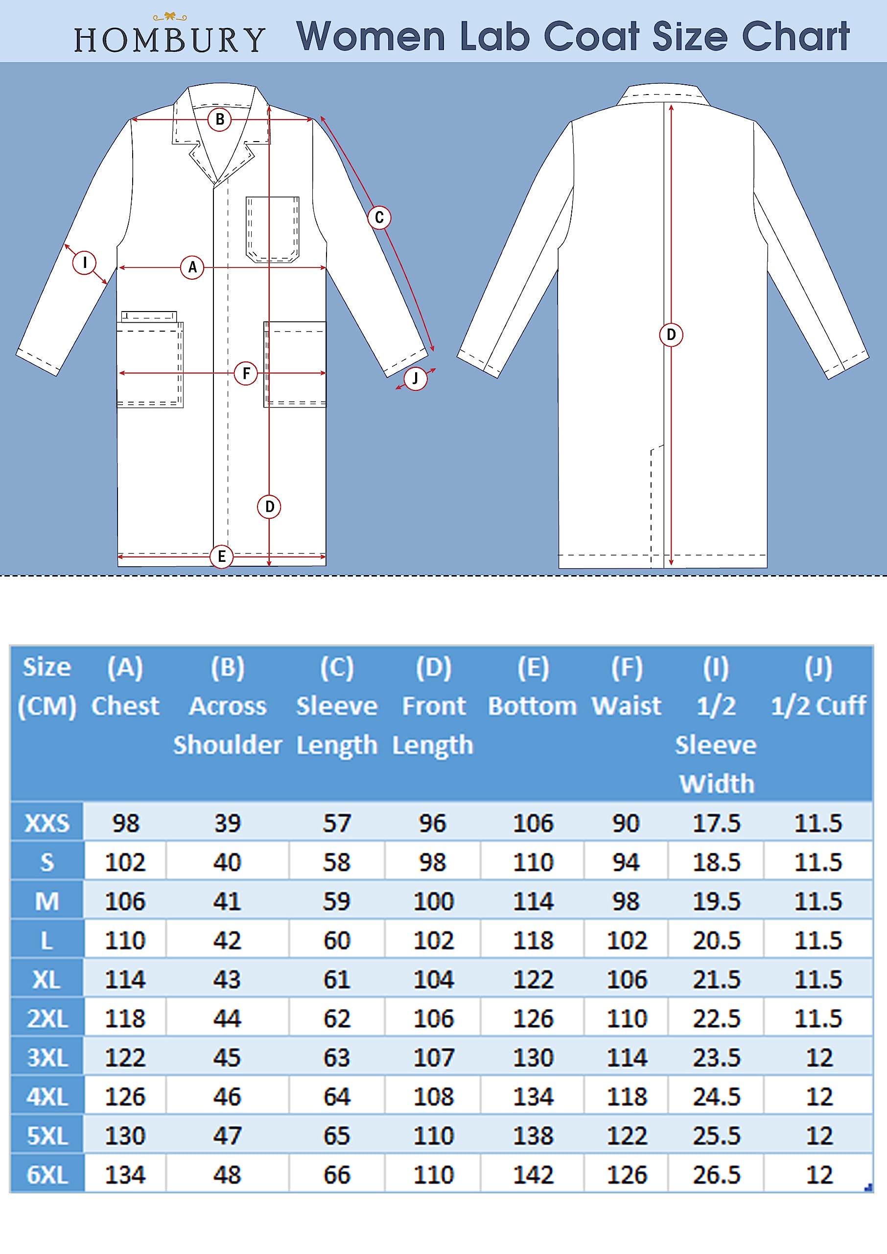 Hombury Professional White Lab Coats for Women, long sleeve, Polyester cotton fabric (White, X-Large)