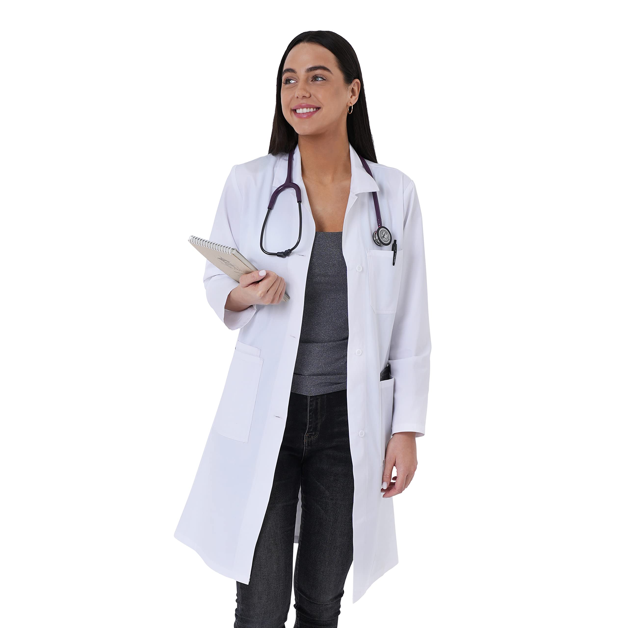 Hombury Professional White Lab Coats for Women, long sleeve, Polyester cotton fabric (White, X-Large)