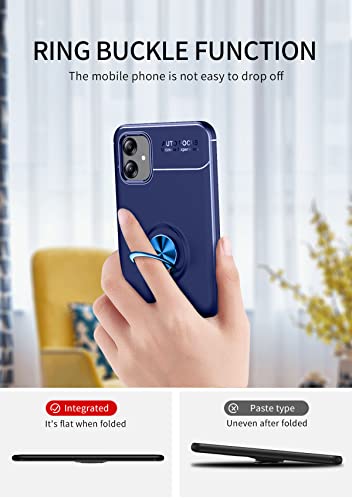 Asuwish Phone Case for Samsung Galaxy A04 with Tempered Glass Screen Protector Cover and Cell Accessories Kickstand Stand Magnetic Ring Holder Protective Soft TPU Silicone Ao4 A 04 4G Women Men Blue