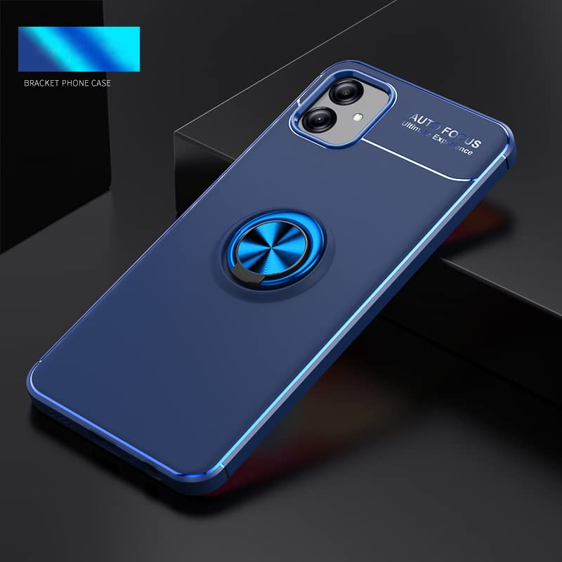 Asuwish Phone Case for Samsung Galaxy A04 with Tempered Glass Screen Protector Cover and Cell Accessories Kickstand Stand Magnetic Ring Holder Protective Soft TPU Silicone Ao4 A 04 4G Women Men Blue