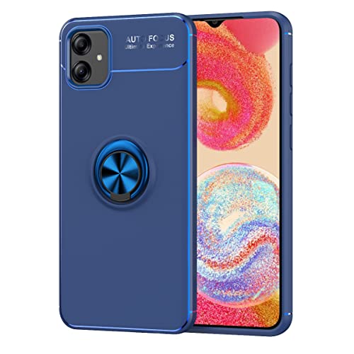 Asuwish Phone Case for Samsung Galaxy A04 with Tempered Glass Screen Protector Cover and Cell Accessories Kickstand Stand Magnetic Ring Holder Protective Soft TPU Silicone Ao4 A 04 4G Women Men Blue