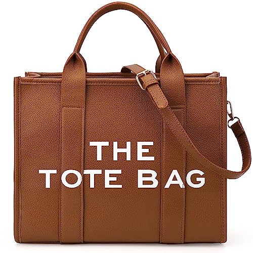 EIMMBD Tote Bag for Women, PU Leather Tote Bag with Zipper, Women's Tote Handbags Crossbody Bags for Work,Travel (Brown, Large)