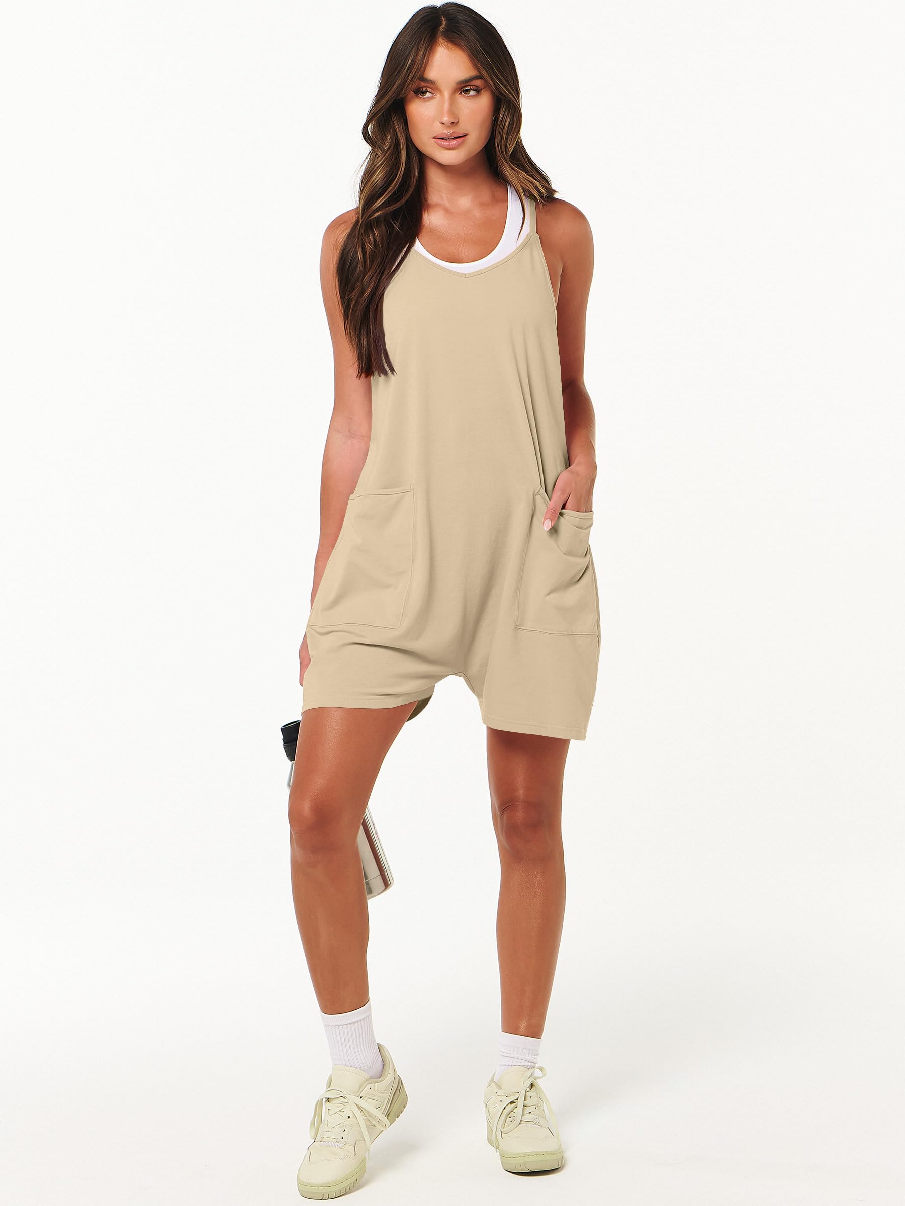 ANRABESS Womens Summer Casual Sleeveless Romper Loose Spaghetti Strap Overalls Shorts Jumpsuit with Pockets 2025 Clothes Small