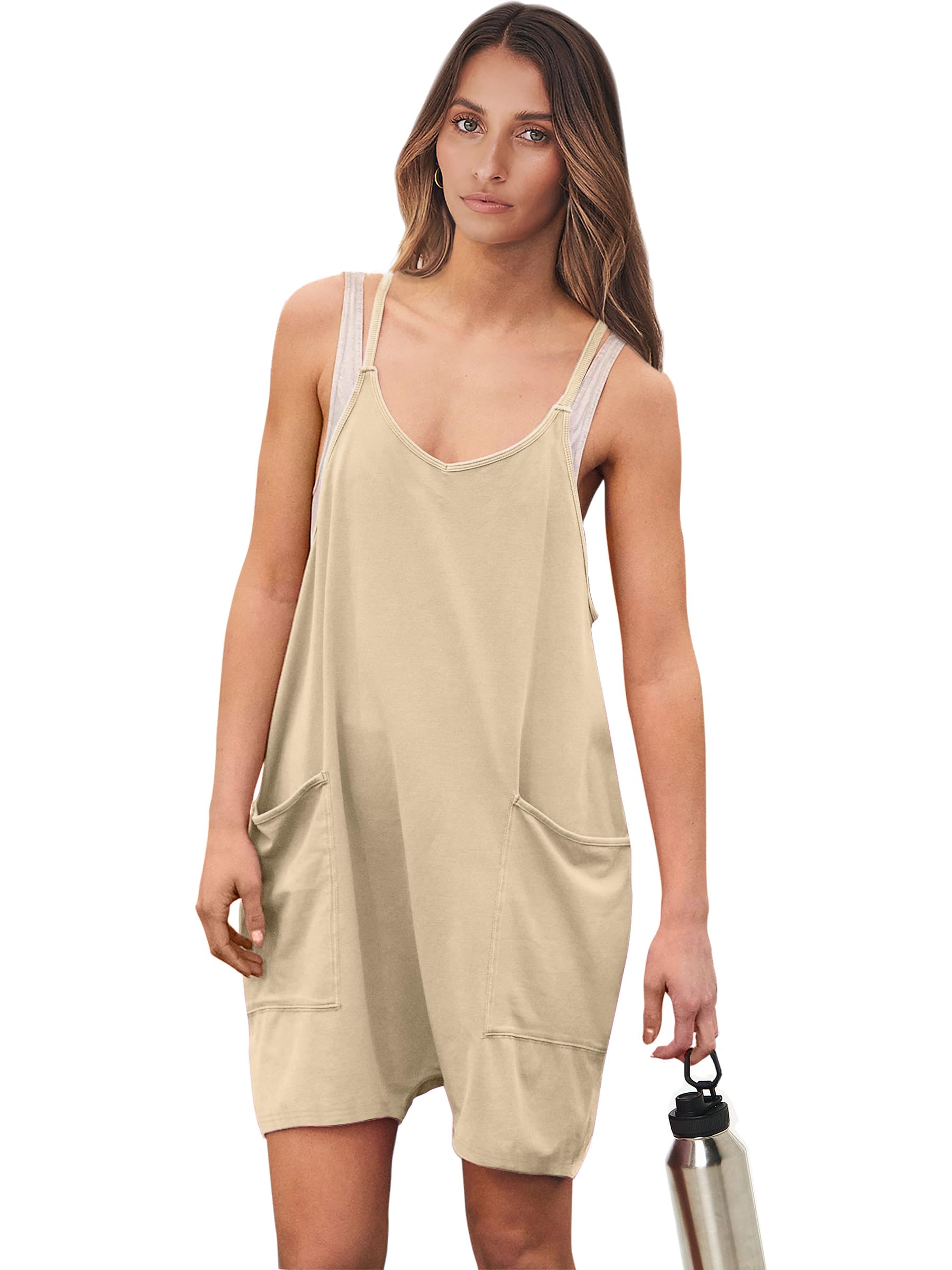 ANRABESS Womens Summer Casual Sleeveless Romper Loose Spaghetti Strap Overalls Shorts Jumpsuit with Pockets 2025 Clothes Small