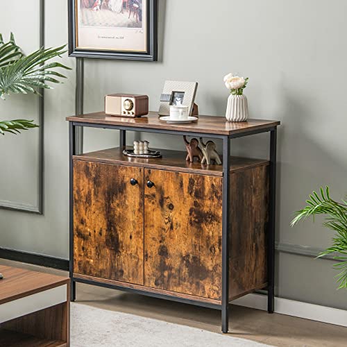 Giantex Buffet Cabinet with Storage, 2-Door Kitchen Sideboard with Shelves, Cable Holes, Industrial Coffee Bar Cabinet, Console Table for Entryway, Living Room, Rustic Brown