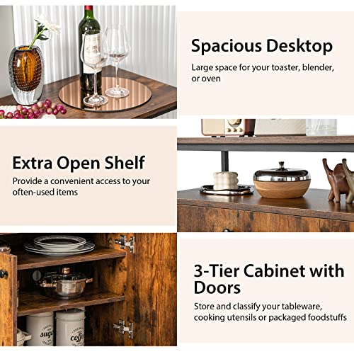 Giantex Buffet Cabinet with Storage, 2-Door Kitchen Sideboard with Shelves, Cable Holes, Industrial Coffee Bar Cabinet, Console Table for Entryway, Living Room, Rustic Brown