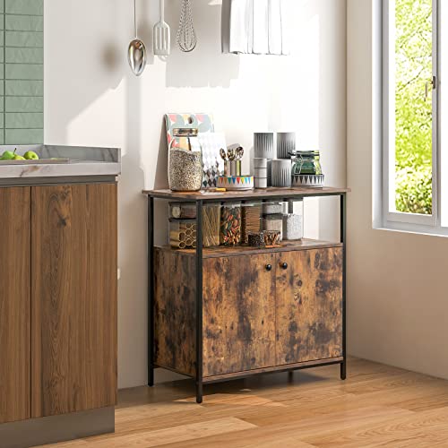 Giantex Buffet Cabinet with Storage, 2-Door Kitchen Sideboard with Shelves, Cable Holes, Industrial Coffee Bar Cabinet, Console Table for Entryway, Living Room, Rustic Brown