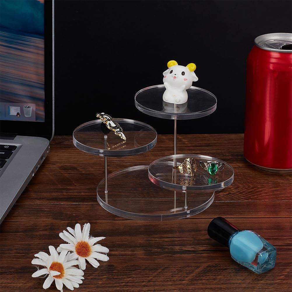 FINGERINSPIRE Round Acrylic Finger Ring Riser Clear 3 Tier Jewelry Display Stands for Rings Bracelets Watches Small Cupcake Stand Display Rack for Action Figures, Collectibles, Gem, Crystals, Rocks