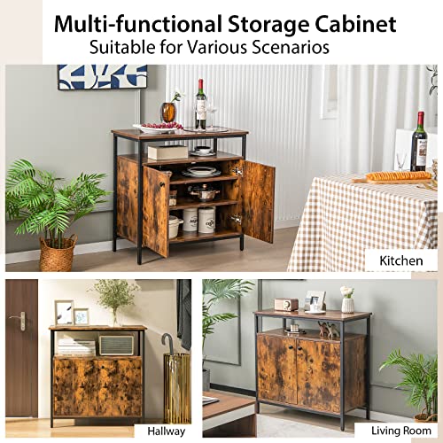 Giantex Buffet Cabinet with Storage, 2-Door Kitchen Sideboard with Shelves, Cable Holes, Industrial Coffee Bar Cabinet, Console Table for Entryway, Living Room, Rustic Brown