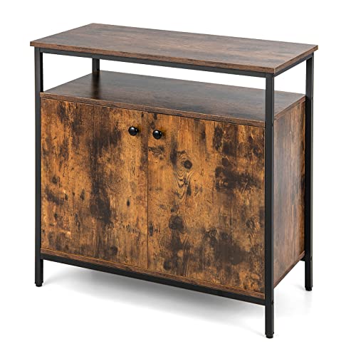 Giantex Buffet Cabinet with Storage, 2-Door Kitchen Sideboard with Shelves, Cable Holes, Industrial Coffee Bar Cabinet, Console Table for Entryway, Living Room, Rustic Brown
