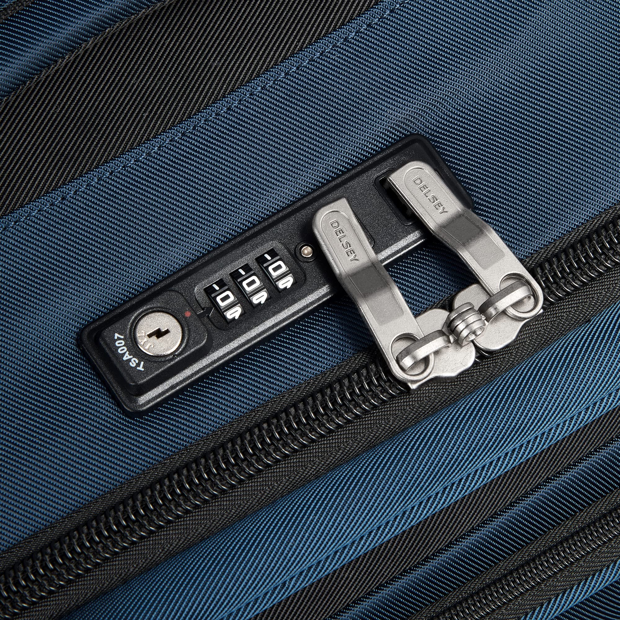 DELSEY PARIS Sky Max 2.0 Softside Expandable Luggage with Spinner Wheels 2 Piece Set, Blue (24 Inch/Duffle)