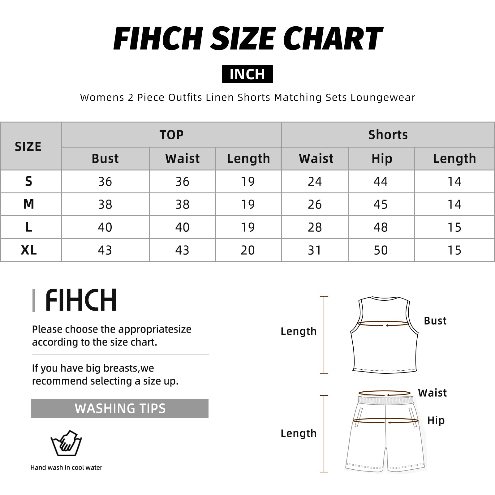 FIHCH Linen Sets for Women 2 Piece Casual Tracksuit Outfit Sets 3/4 Sleeve Shirt Drawstring Shorts Pockets 2 Piece Lounge Set