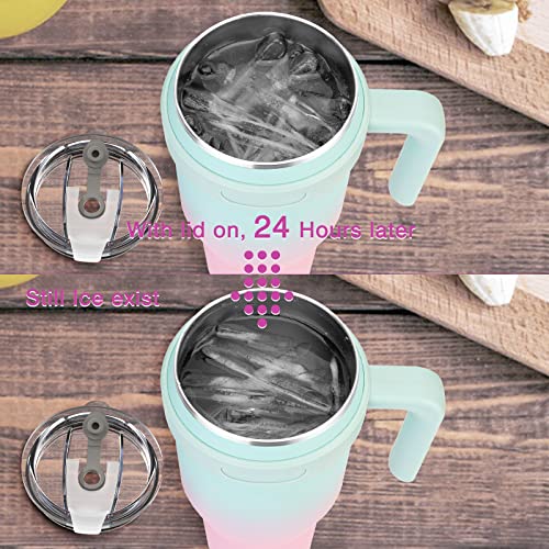 Zukro 40 oz Tumbler With Handle, Sip and Straw Lid, Leakproof No Sweat Insulated Stainless Steel Cup Keeps Drinks Cold 24 Hours, Travel Mug Fit in Cup Holder, Dishwasher Safe, BPA Free - Pink