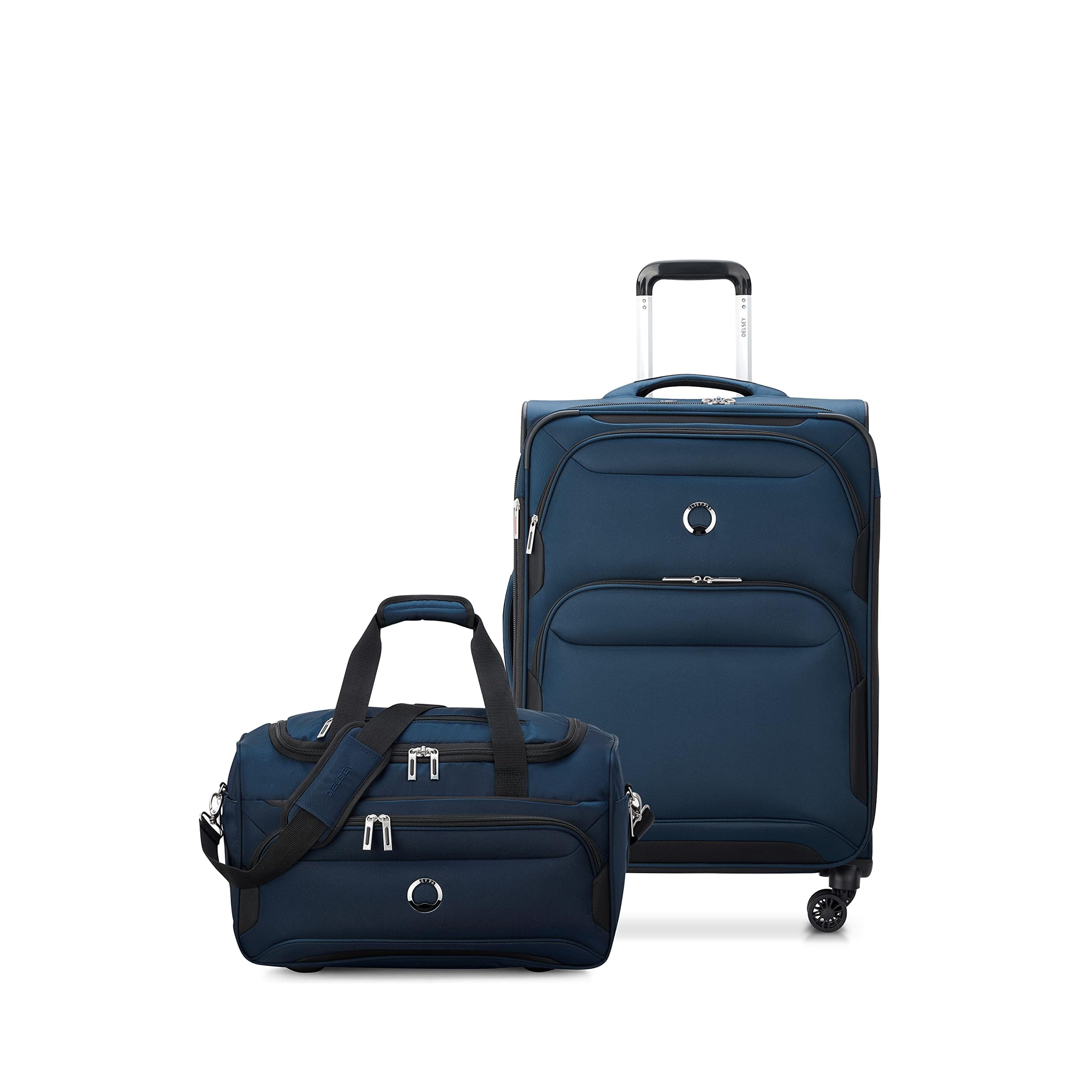 DELSEY PARIS Sky Max 2.0 Softside Expandable Luggage with Spinner Wheels 2 Piece Set, Blue (24 Inch/Duffle)