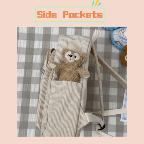 MeganJDesigns WaiWaiUS Corduroy Backpacks Lightweight with Cute Bear Pendant, School Bookbag for Girls, Casual Daypack Laptop Backpack (C-Khaki Corduroy Backpack)