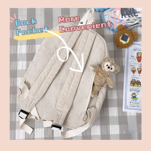 MeganJDesigns WaiWaiUS Corduroy Backpacks Lightweight with Cute Bear Pendant, School Bookbag for Girls, Casual Daypack Laptop Backpack (C-Khaki Corduroy Backpack)