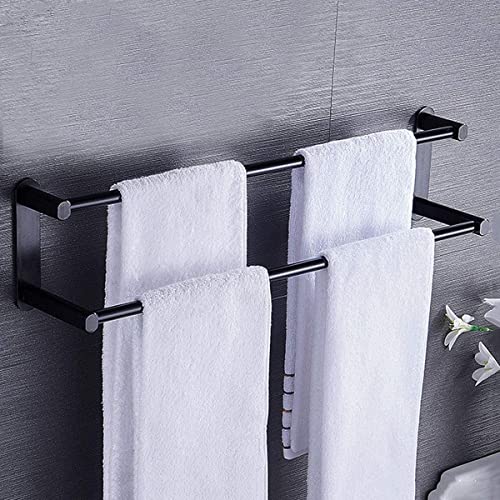 XHALERY Simple Shelf, Double Tea Towel Holder for Hanging Over The Kitchen Cupboard Door - 41Cm/16.14Inch Towel Rack - No Drilling Necessary - Also Suitable As a Bath Towel Rail/Black/41CM
