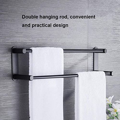 XHALERY Simple Shelf, Double Tea Towel Holder for Hanging Over The Kitchen Cupboard Door - 41Cm/16.14Inch Towel Rack - No Drilling Necessary - Also Suitable As a Bath Towel Rail/Black/41CM