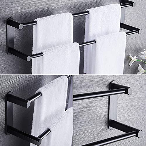 XHALERY Simple Shelf, Double Tea Towel Holder for Hanging Over The Kitchen Cupboard Door - 41Cm/16.14Inch Towel Rack - No Drilling Necessary - Also Suitable As a Bath Towel Rail/Black/41CM
