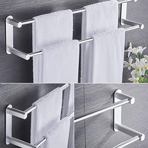 XHALERY Simple Shelf, Double Tea Towel Holder for Hanging Over The Kitchen Cupboard Door - 41Cm/16.14Inch Towel Rack - No Drilling Necessary - Also Suitable As a Bath Towel Rail/Silver/51C