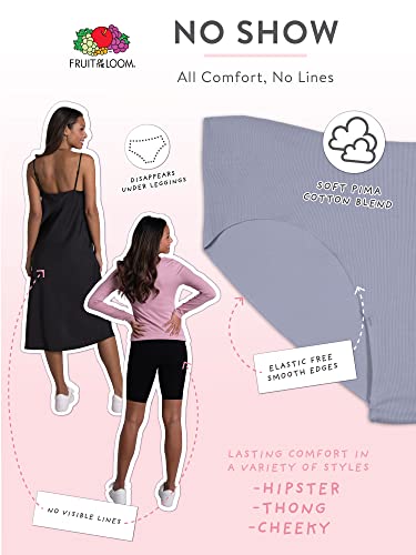 Fruit of the Loom Women's No Show Seamless Underwear, Amazing Stretch & No Panty Lines, Available in Plus Size, Thong-3 Pack-Mango/Nude/Blue, 6