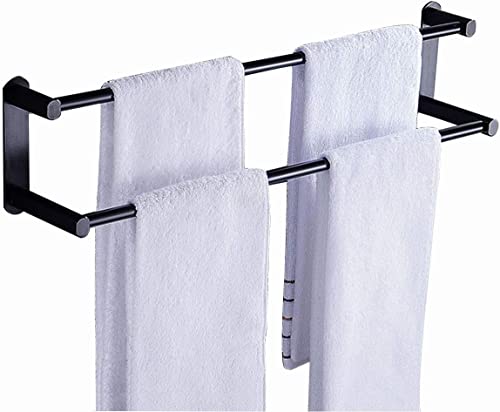 XHALERY Simple Shelf, Double Tea Towel Holder for Hanging Over The Kitchen Cupboard Door - 41Cm/16.14Inch Towel Rack - No Drilling Necessary - Also Suitable As a Bath Towel Rail/Black/41CM