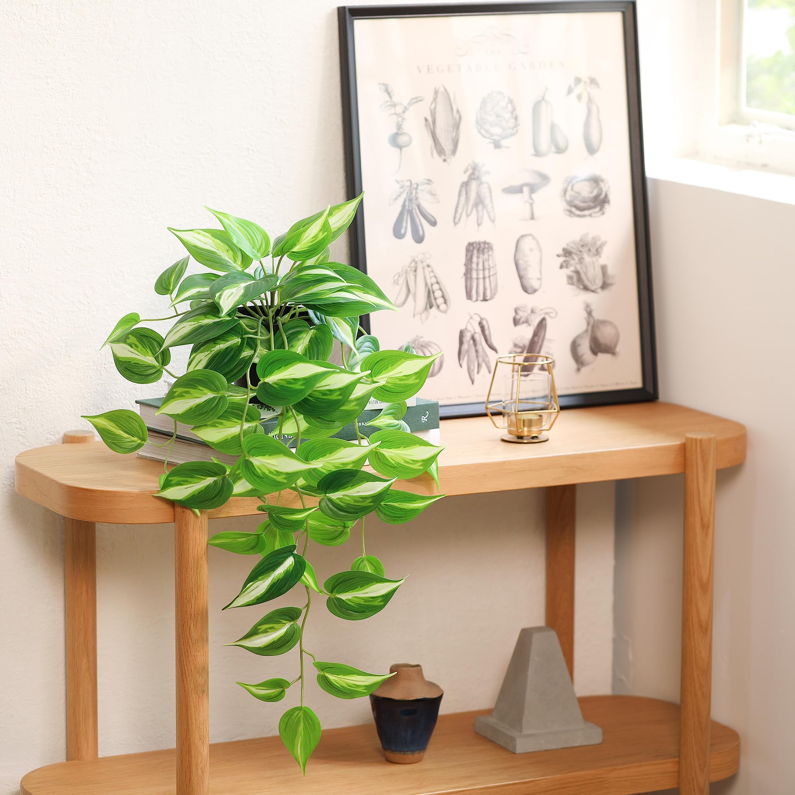 LuckyGreenery Artificial Devil's Ivy Golden Pothos Fake Plant,Hanging Potted Plants for Wall Home Patio Indoor Outdoor Decor(H 26in)