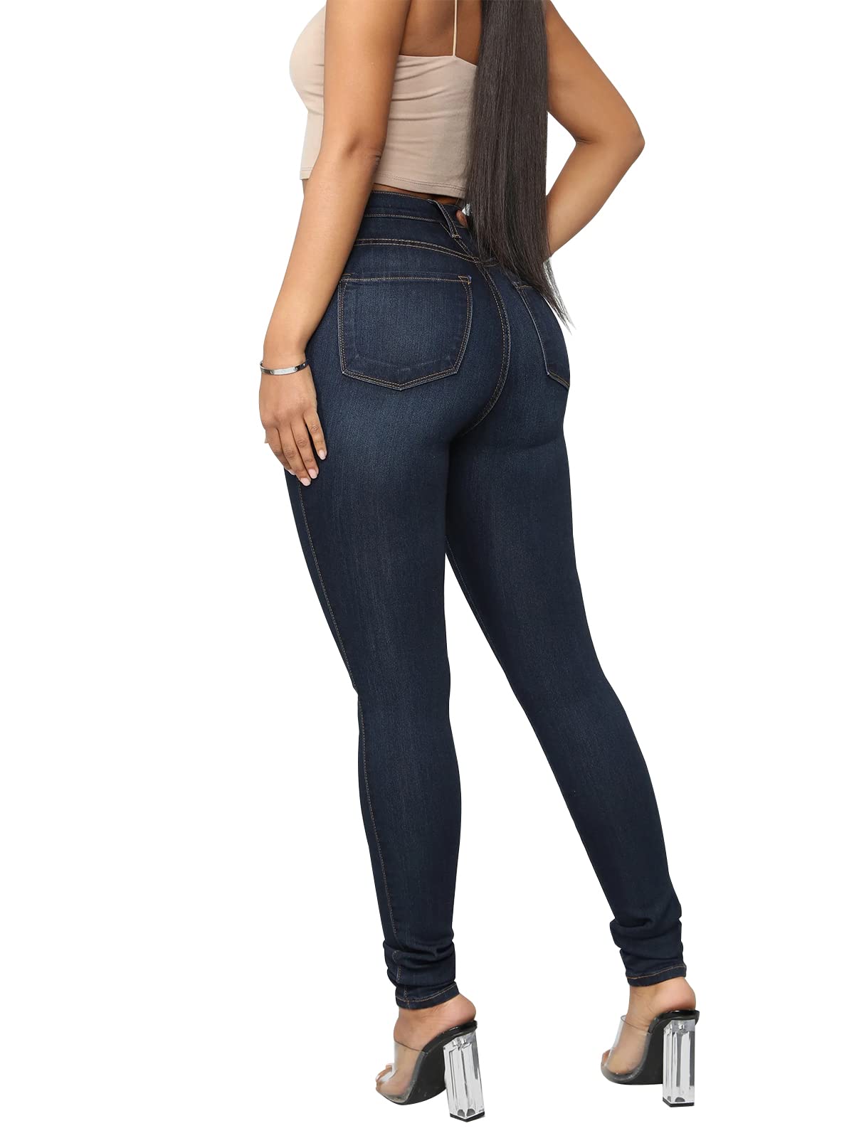 KUNMI Womens Curvy High Waist Stretch Butt Lifting Skinny Colombian Jeans Dark Wash