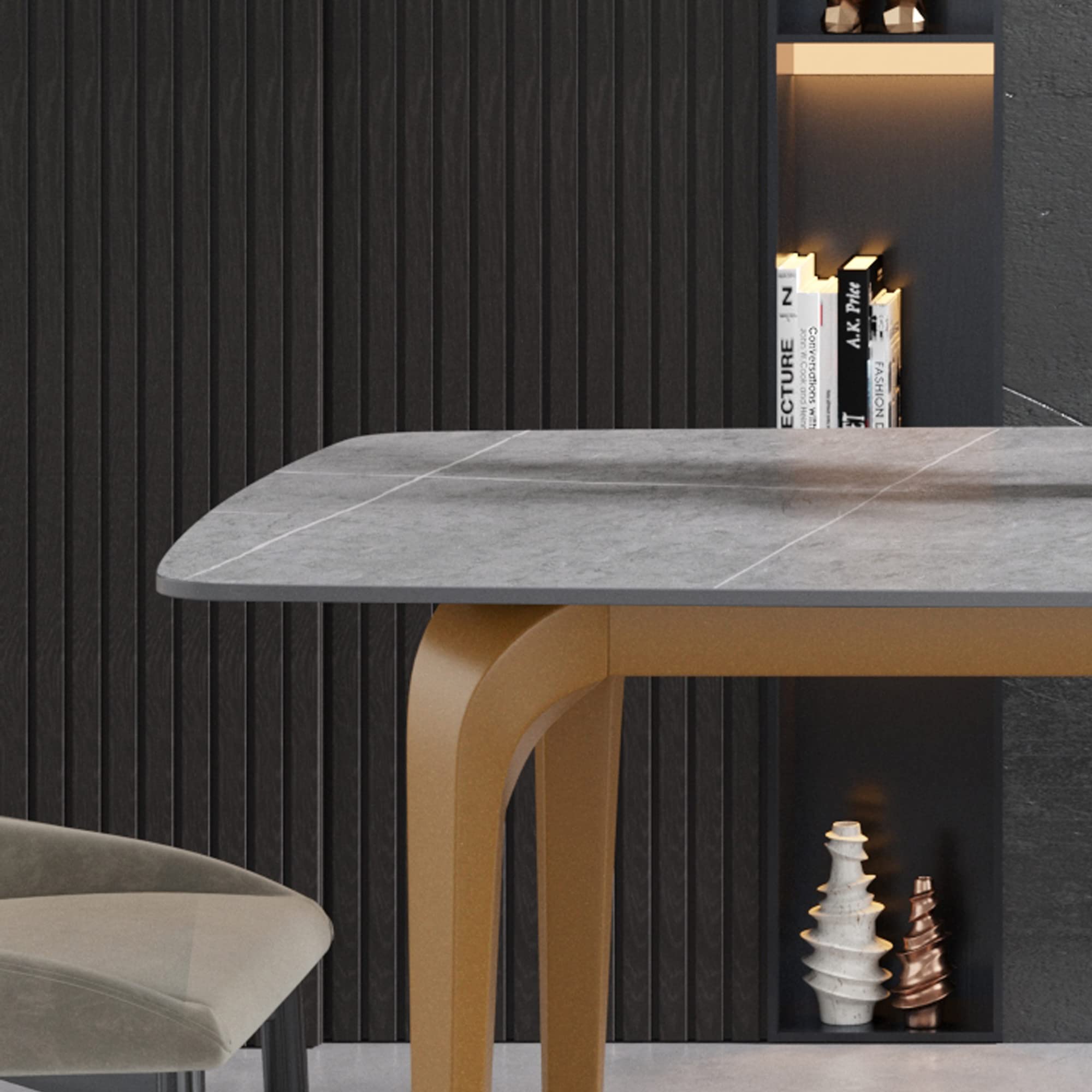 Voohek, 6-12 Kitchen Dining Table, with Artificial Marble Stone Top, Metal Leg, for Living Room, 6-8 People (No Chairs), Gray