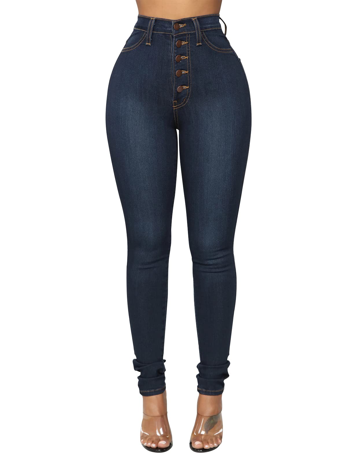 KUNMI Womens Curvy High Waist Stretch Butt Lifting Skinny Colombian Jeans Dark Wash
