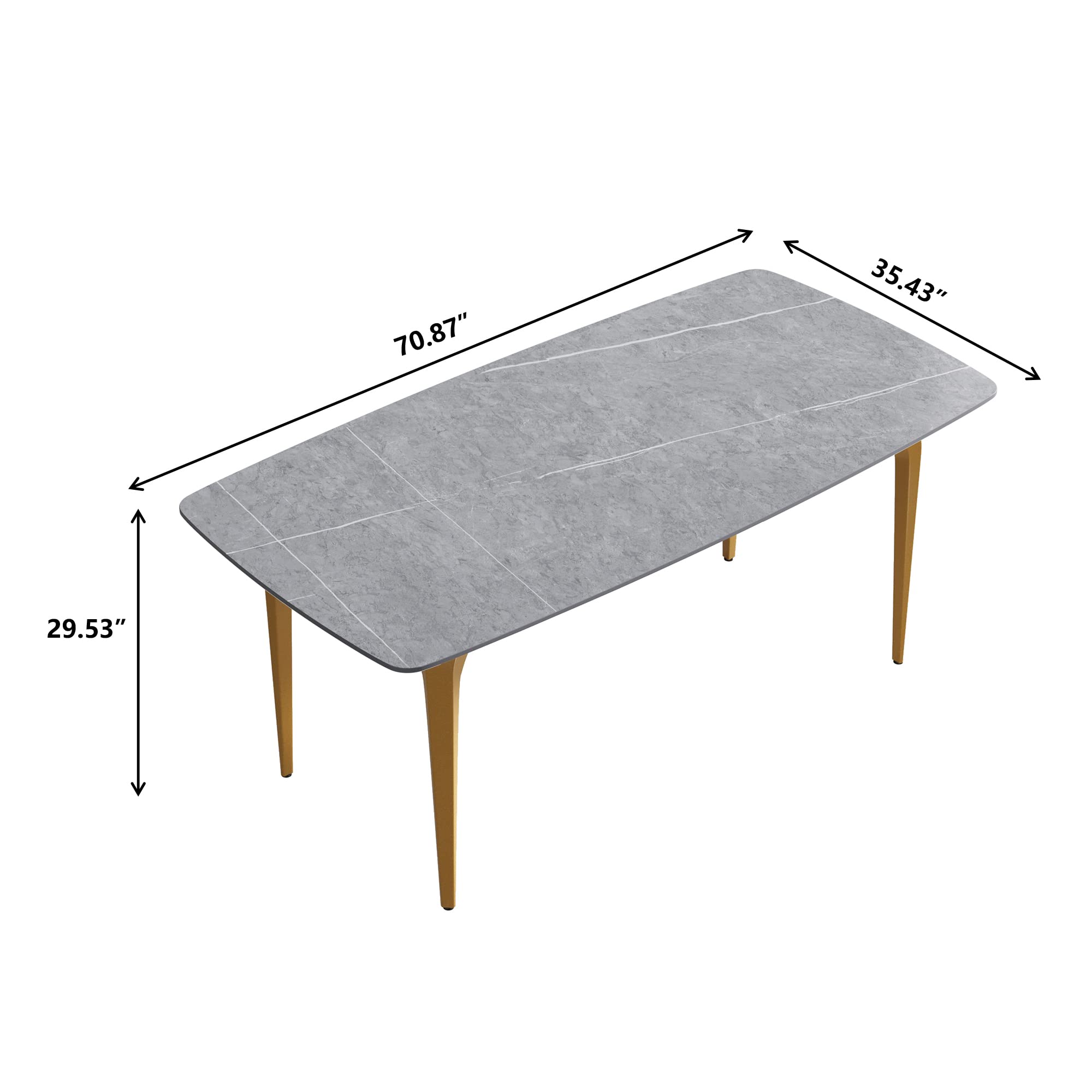 Voohek, 6-12 Kitchen Dining Table, with Artificial Marble Stone Top, Metal Leg, for Living Room, 6-8 People (No Chairs), Gray