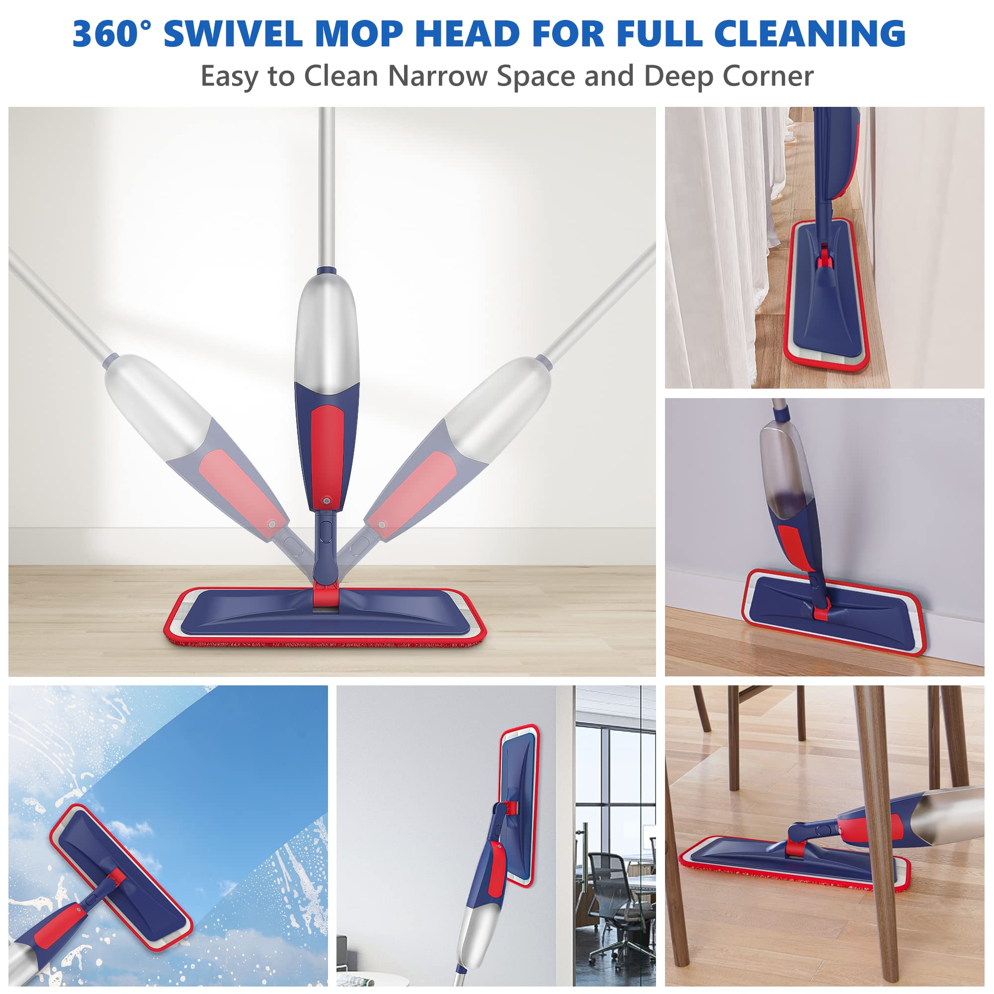 Microfiber Spray Mops for Floor Cleaning - BPAWA Wood Floor Mop with Spray Flat Dust Mop for Hardwood Laminate Tile Ceramic Kitchen Floors, Dry Wet Mop with 2X 550ML Bottles 4X Reusable Washable Pads