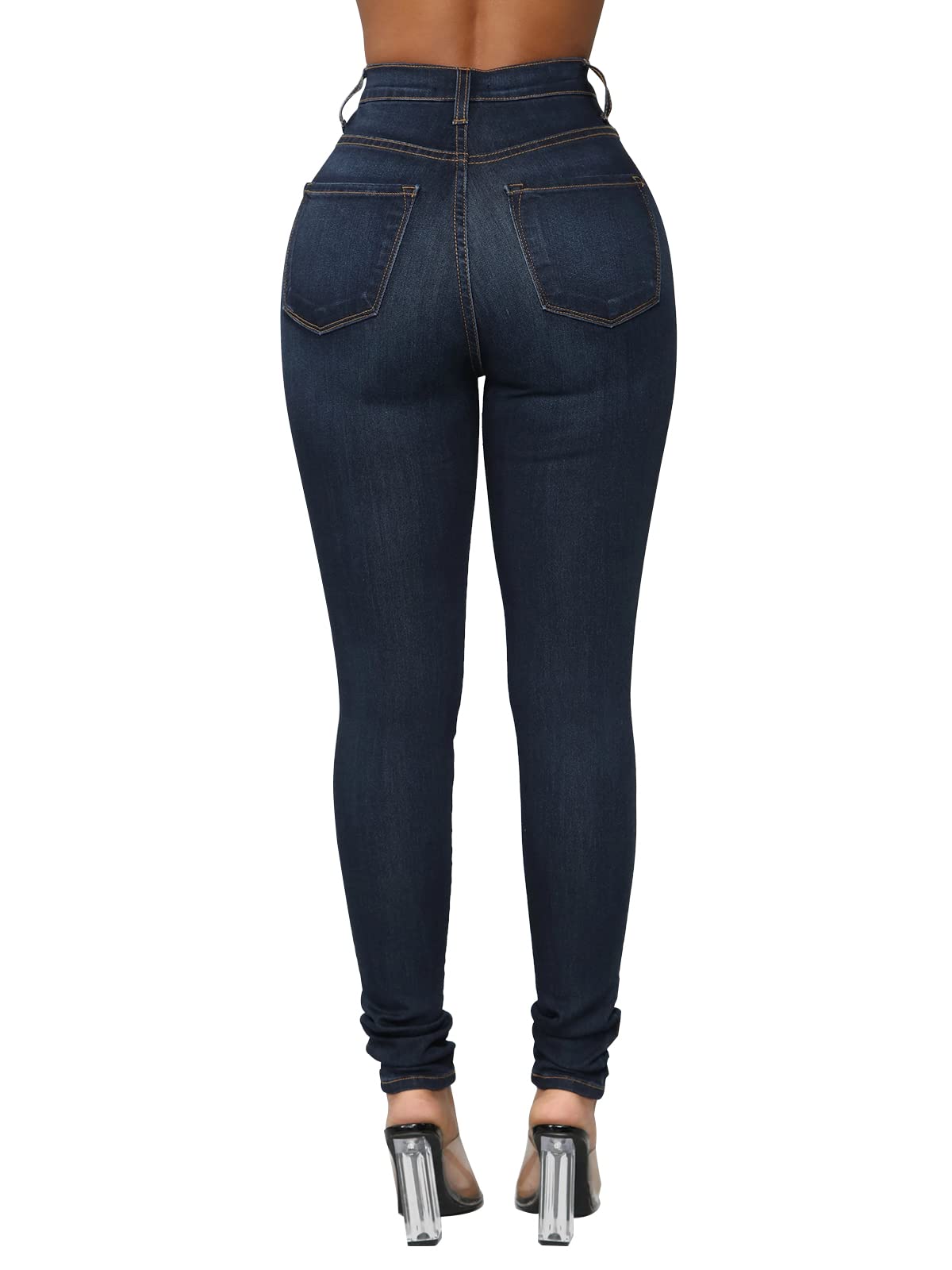 KUNMI Womens Curvy High Waist Stretch Butt Lifting Skinny Colombian Jeans Dark Wash