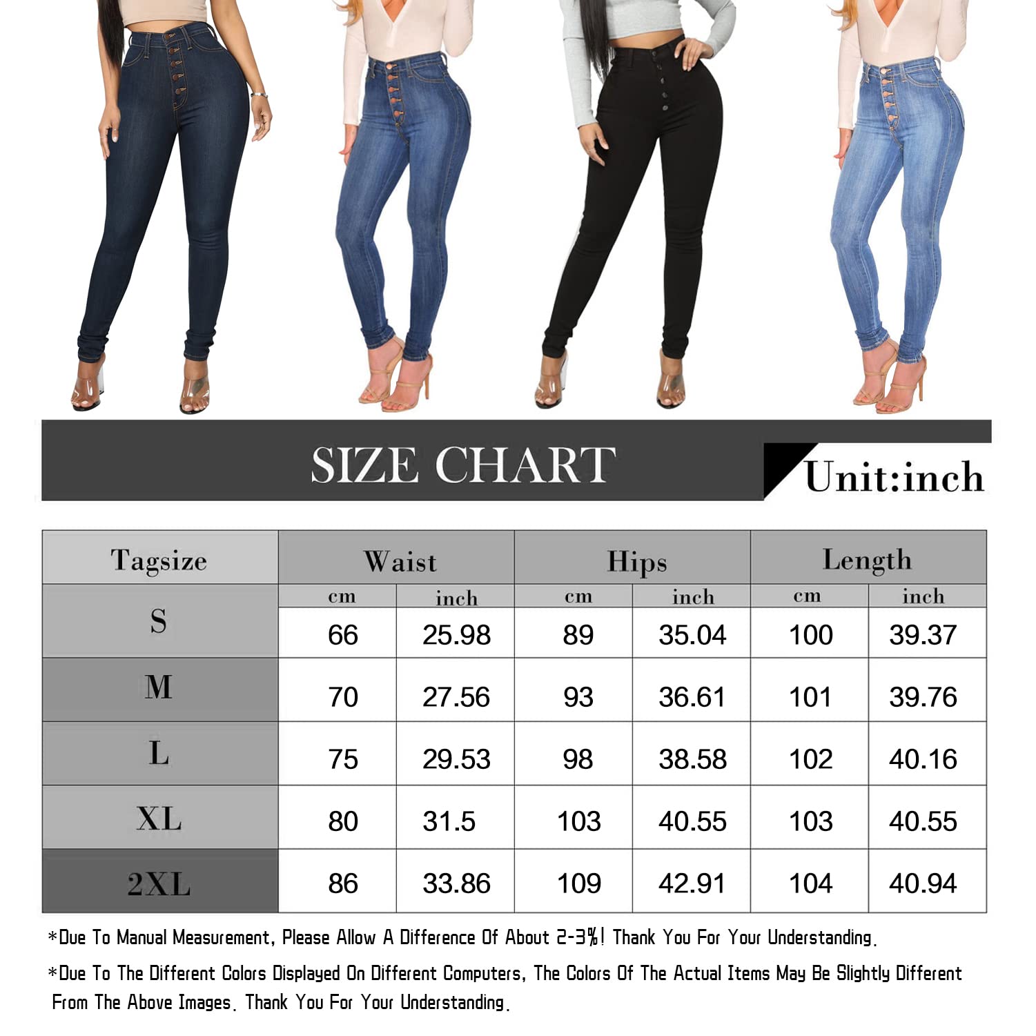 KUNMI Womens Curvy High Waist Stretch Butt Lifting Skinny Colombian Jeans Dark Wash